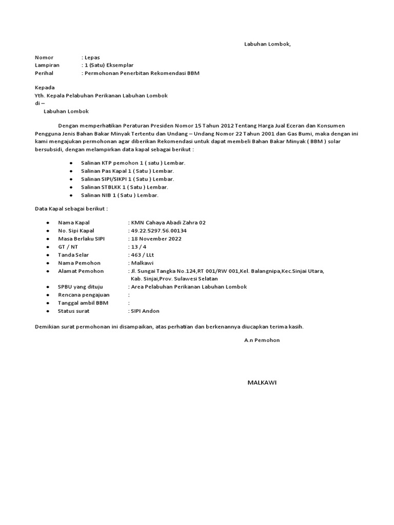 Permohonan BBM | PDF