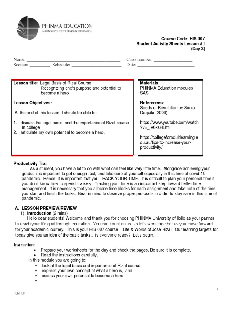 Name: - Section: - Schedule: - Class Number: - Date | PDF