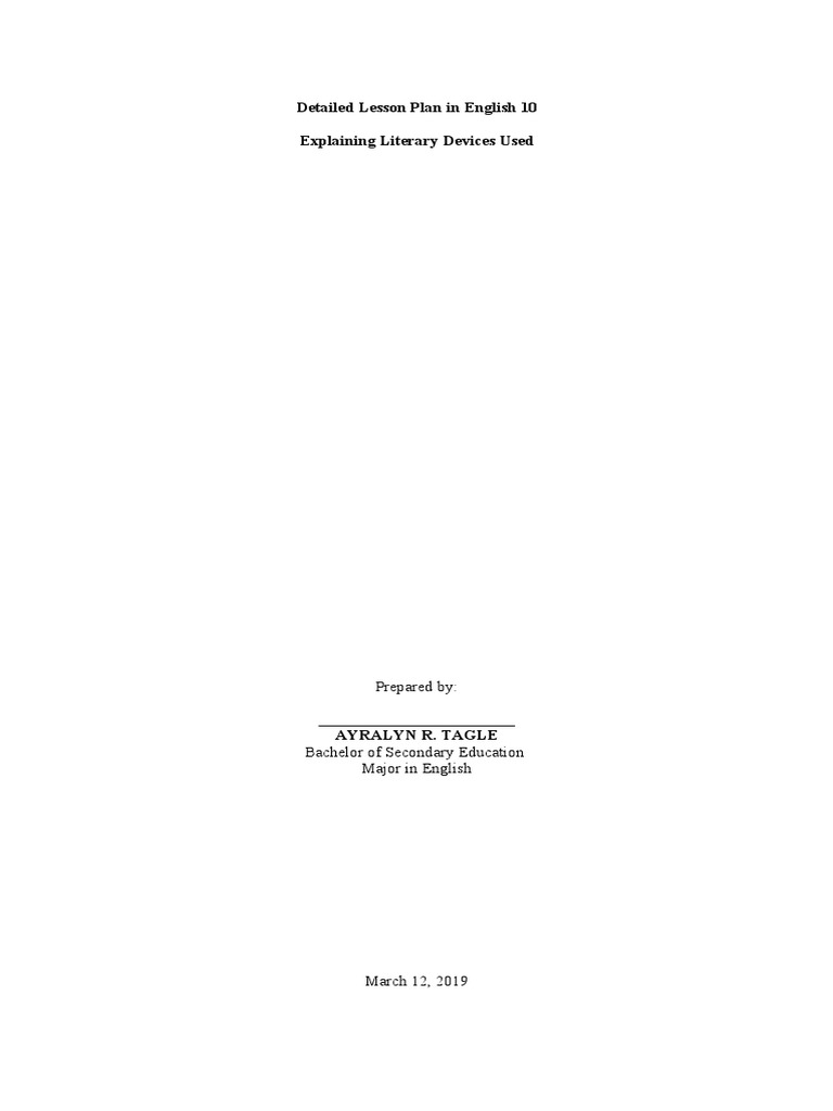 English 10 Literary Devices Lesson | PDF | Poetry | Lesson Plan