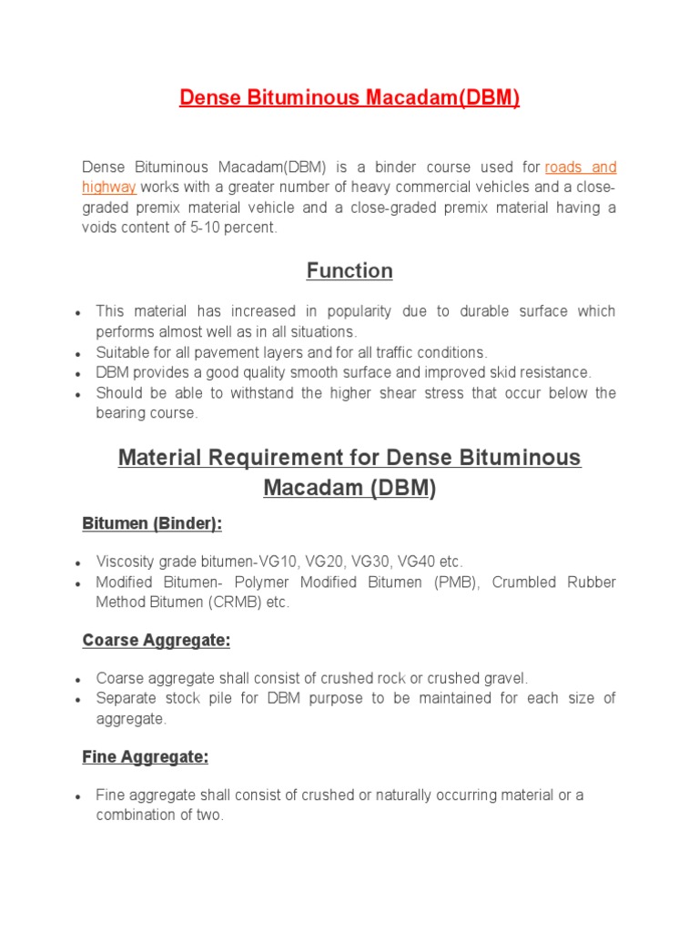 Dense Bitumen Macadam (DBM) Layer | PDF | Asphalt | Construction Aggregate