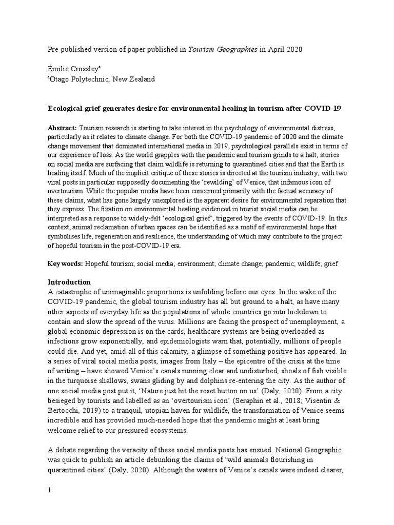 Ecological Grief Generates Desire For Environmental Healing in Tourism ...