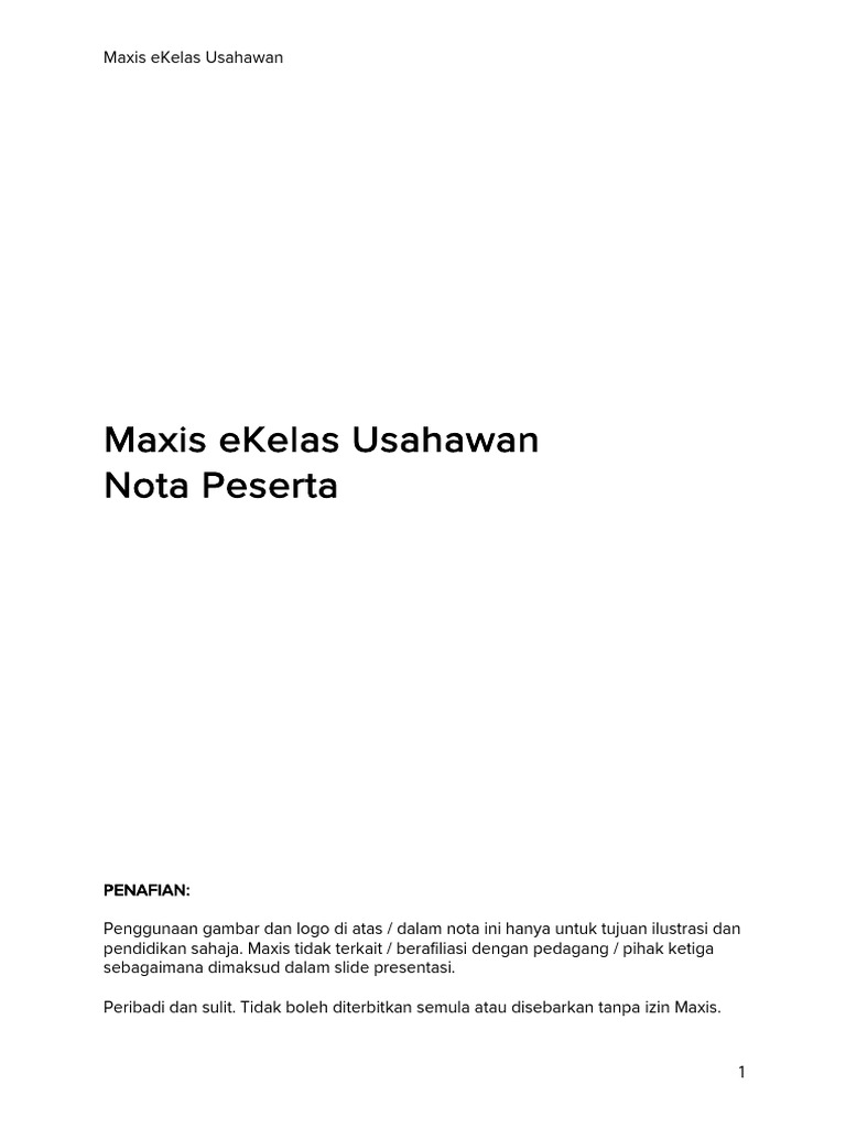MAXIS EKelas Usahawan - Nota Pelajar | PDF