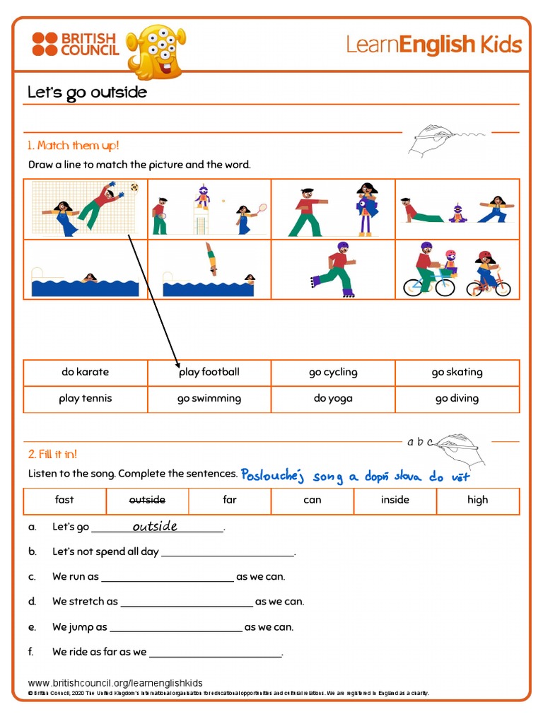 Songs Lets Go Outside Worksheet | PDF | Sports | Recreation