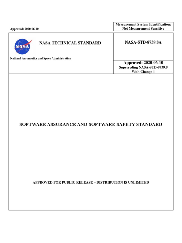 Nasa Technical Standard NASA-STD-8739.8A: Software Assurance and ...