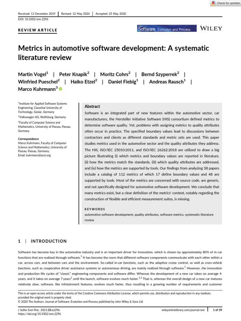 Metrics in Automotive Software Development | PDF | Software Quality ...