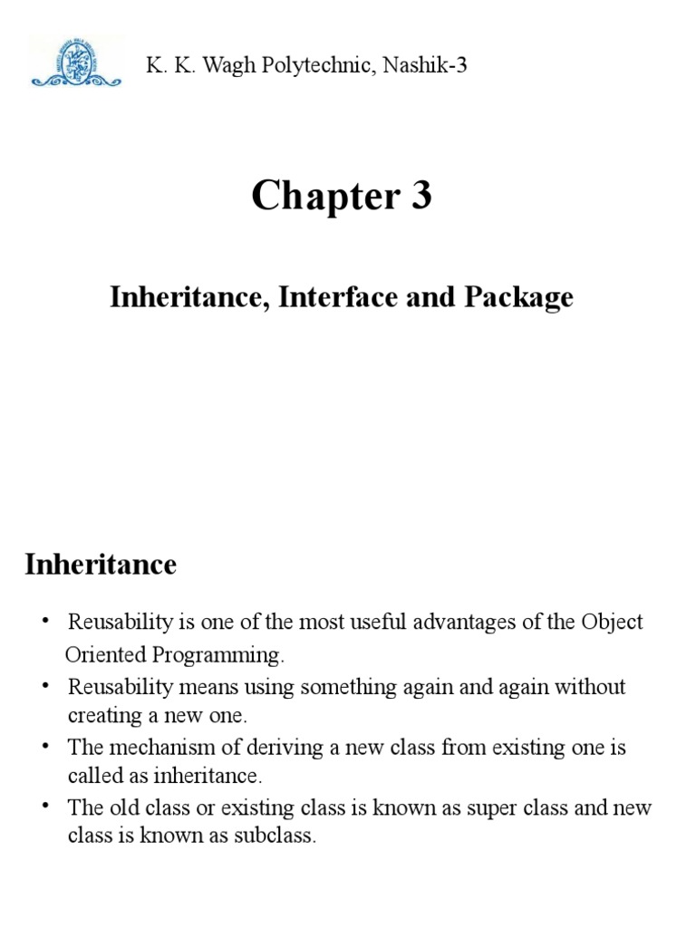 Inheritance, Interface and Package: K. K. Wagh Polytechnic, Nashik-3 | PDF