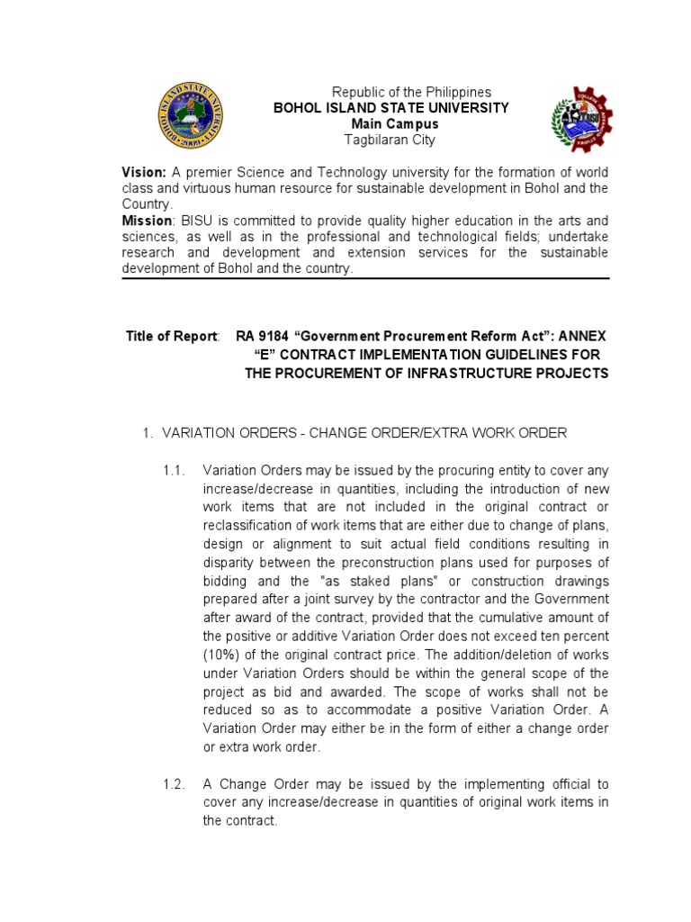 Annex E-Contract Implementation On Infrastructure Projects | PDF ...