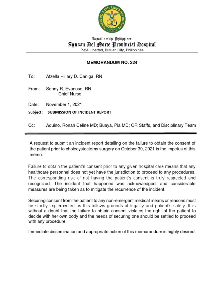 Agusan Del Norte Provincial Hospital: Memorandum No. 224 | PDF ...
