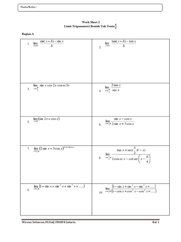 Worksheet 2 Limit Trigonometri | PDF