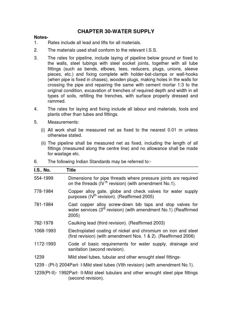 Chapter 30-Water Supply: Notes | PDF | Pipe (Fluid Conveyance ...