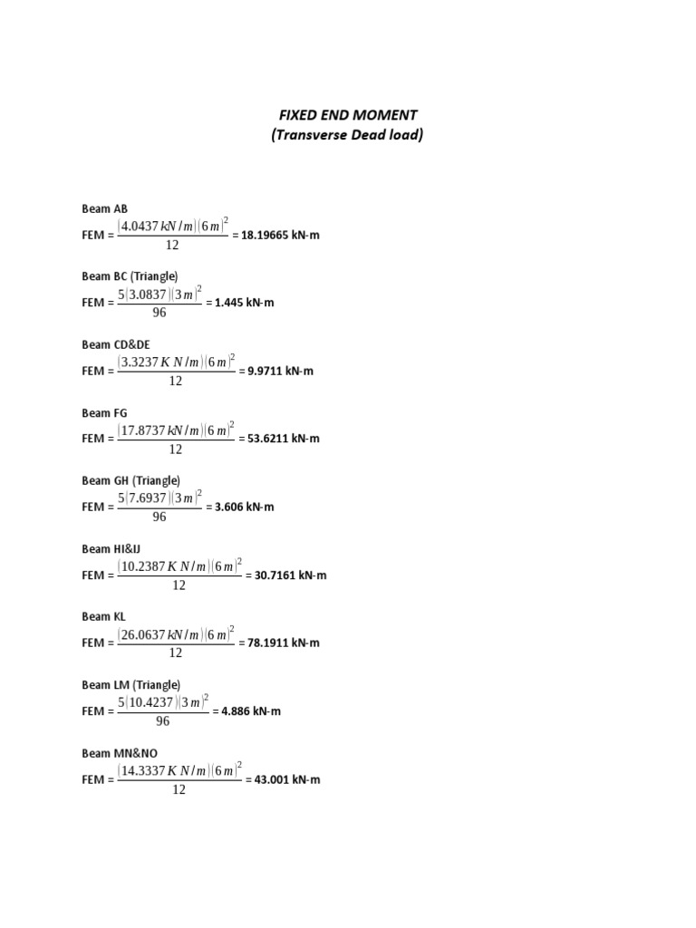 Fixed End Moment Dead Load | PDF