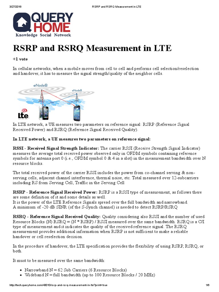RSRP and RSRQ Measurement in LTE | PDF | Bandwidth (Signal Processing ...