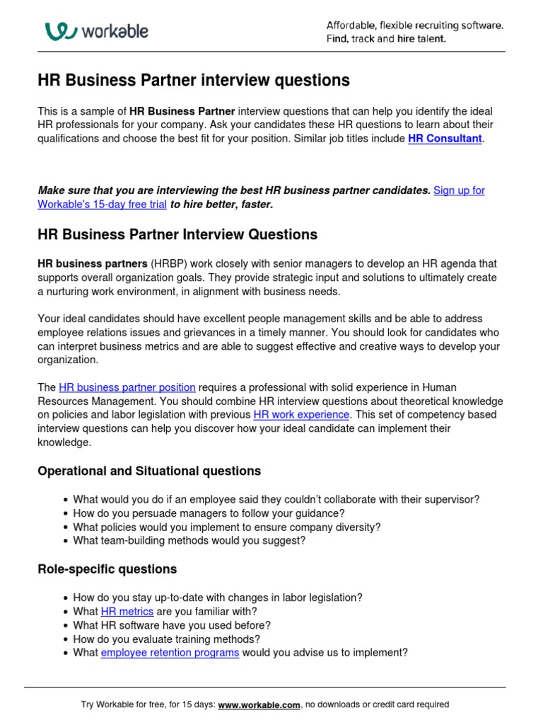 HR Business Partner Interview Guide | PDF | Employment | Employee Retention