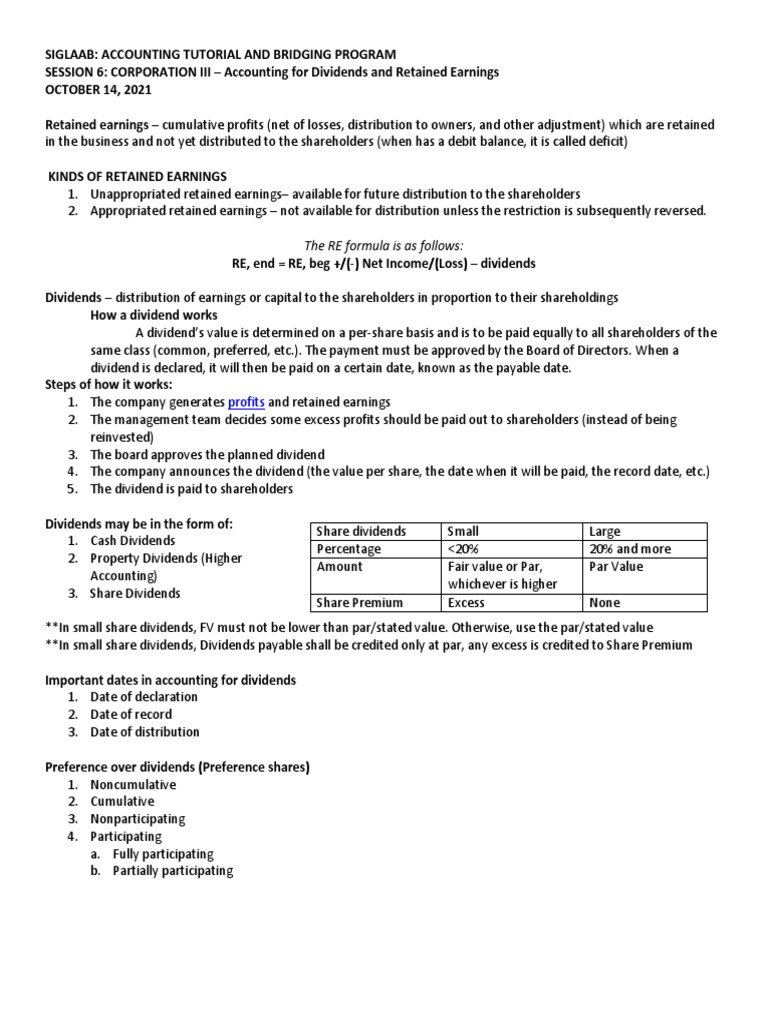 The RE Formula Is As Follows:: Profits | PDF | Dividend | Retained Earnings