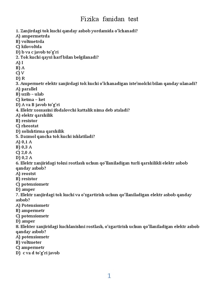 8 Sinf Fizika Fanidan II Chorak 1396-6-20-6-43 | PDF