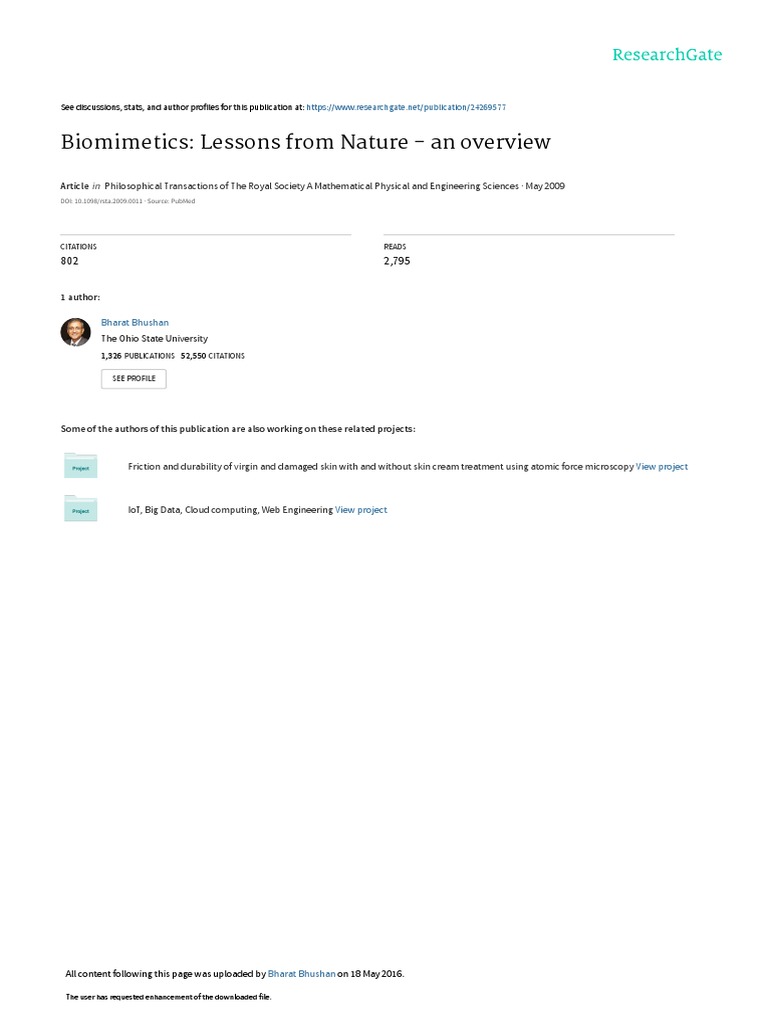 Biomimetics Lessons From Nature - An Overview | PDF | Hydrophobe ...