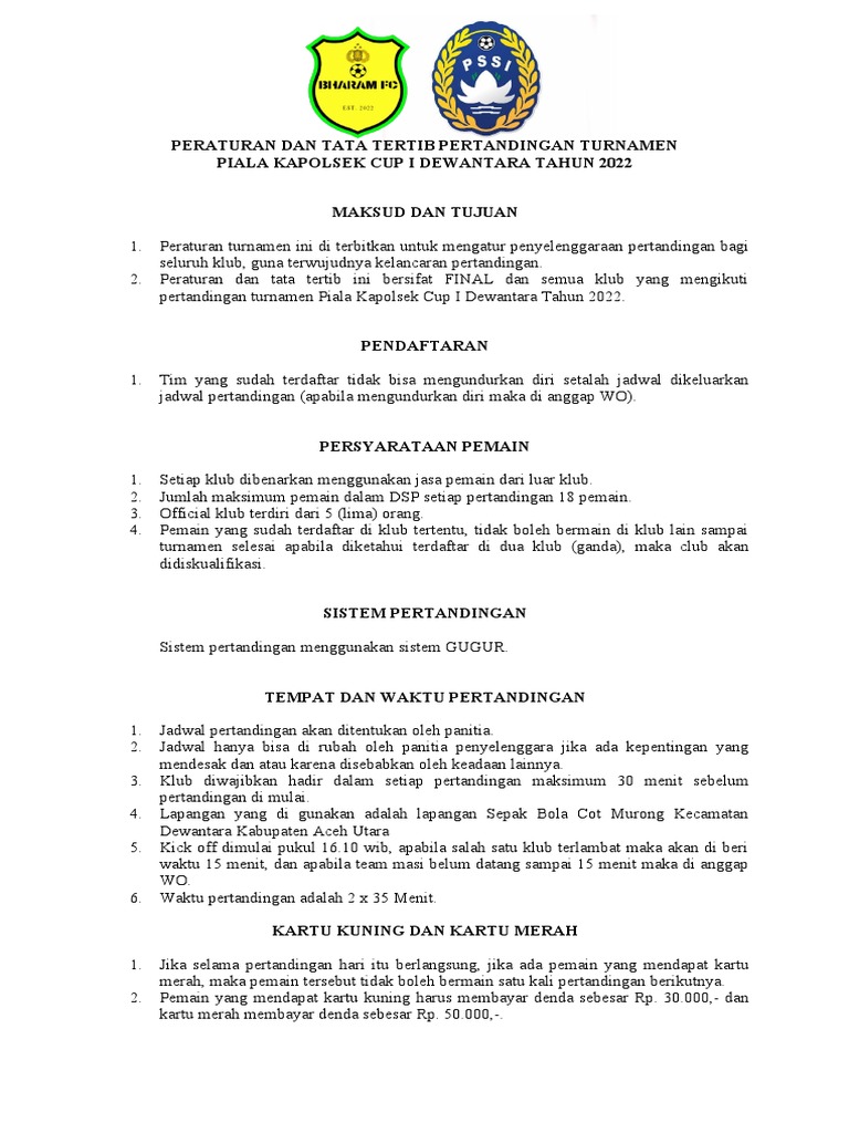Peraturan Dan Tata Tertib Pertandingan Turnamen | PDF