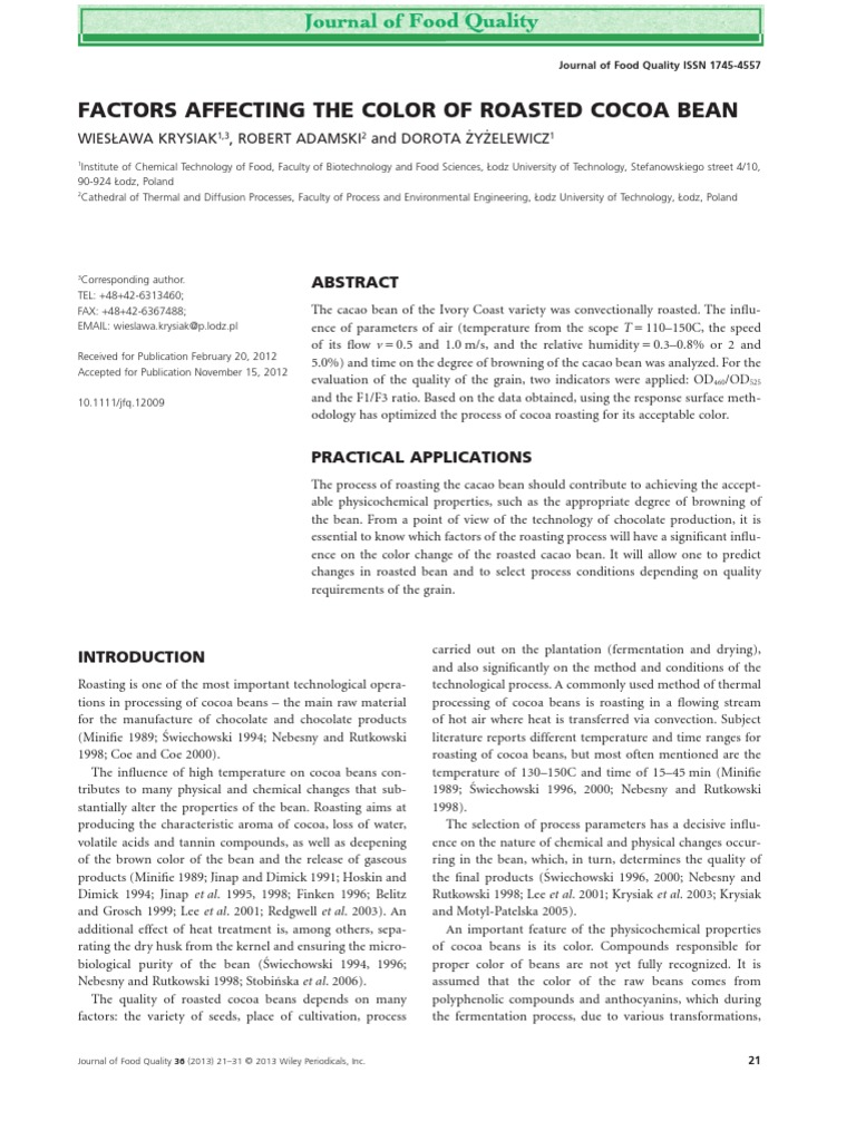 Factors Affecting The Color of Roasted Cocoa Bean | PDF | Chocolate ...