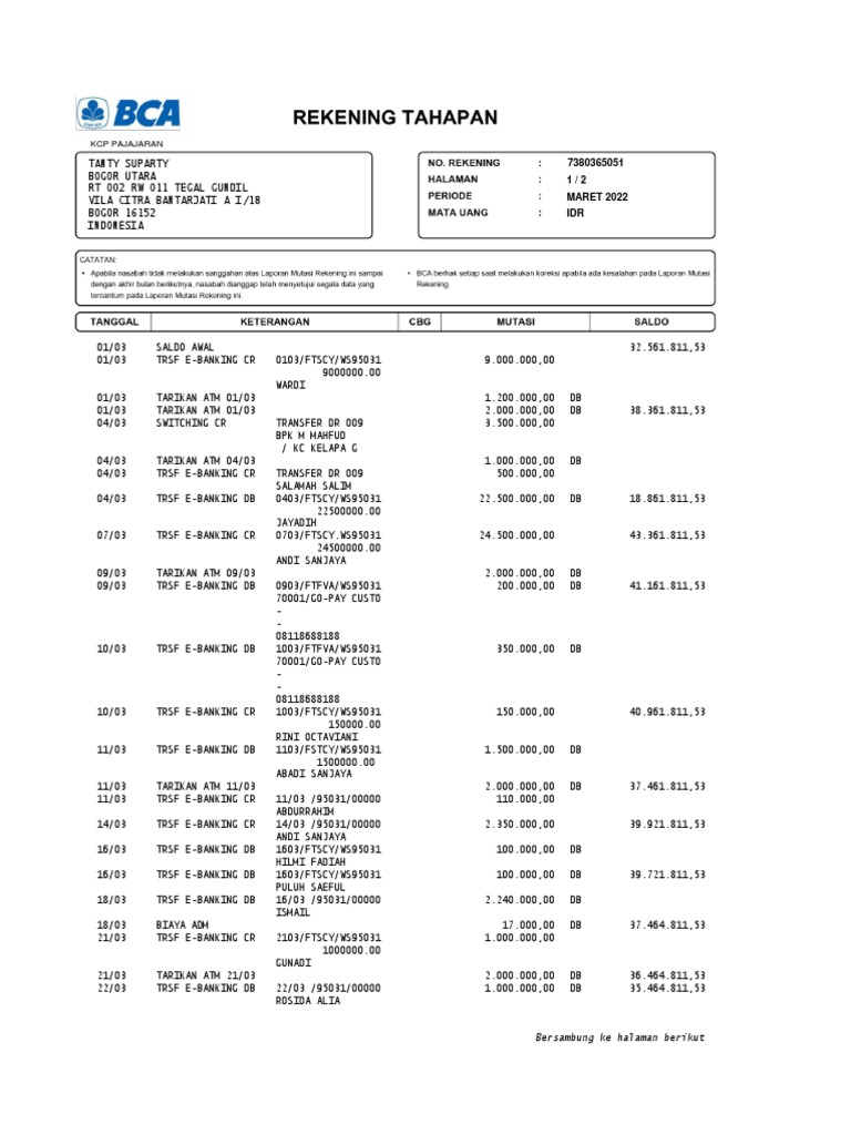 NEW REK KORAN BCA Maret 2 | PDF