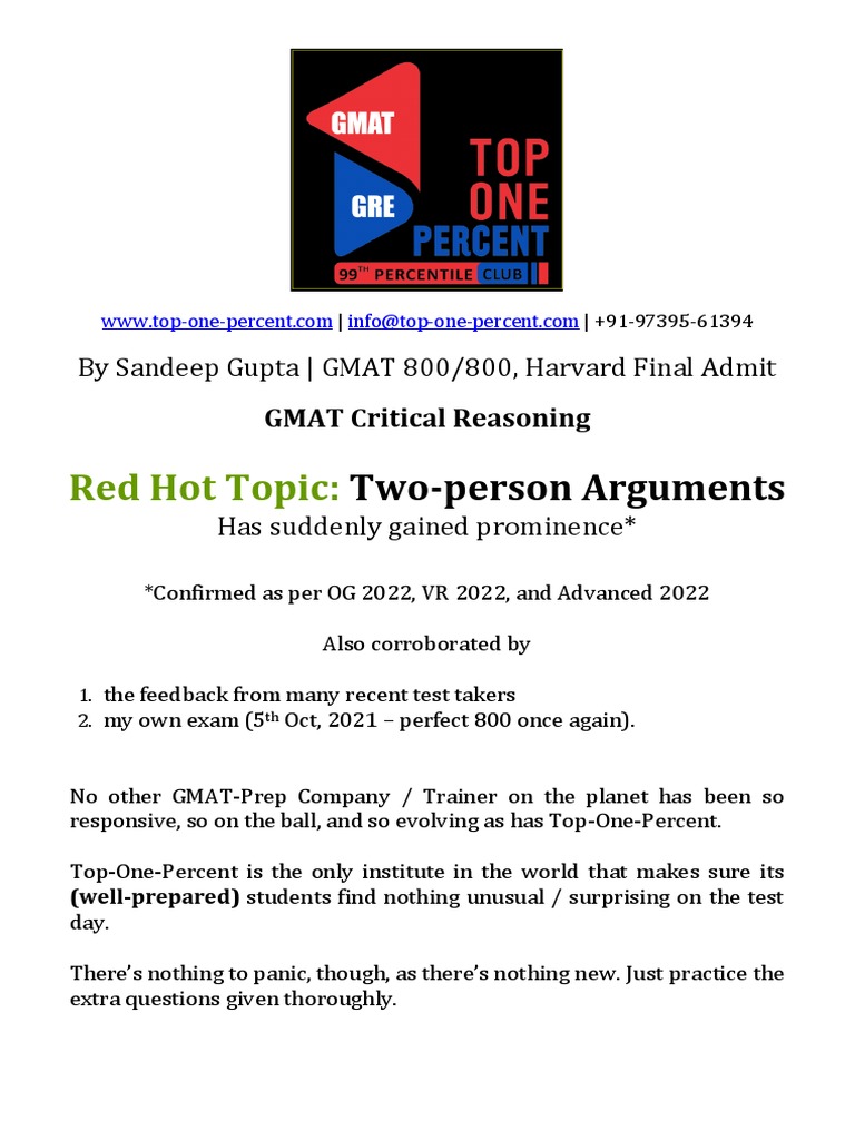 GMAT CR Arguments Involving 2 Persons - 100 Questions by Sandeep Gupta | Download Free PDF ...