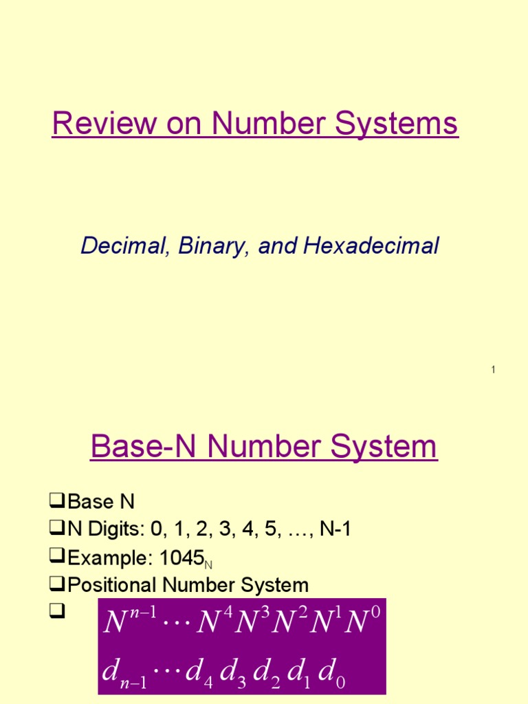Review On Number Systems: Decimal, Binary, and Hexadecimal | PDF ...