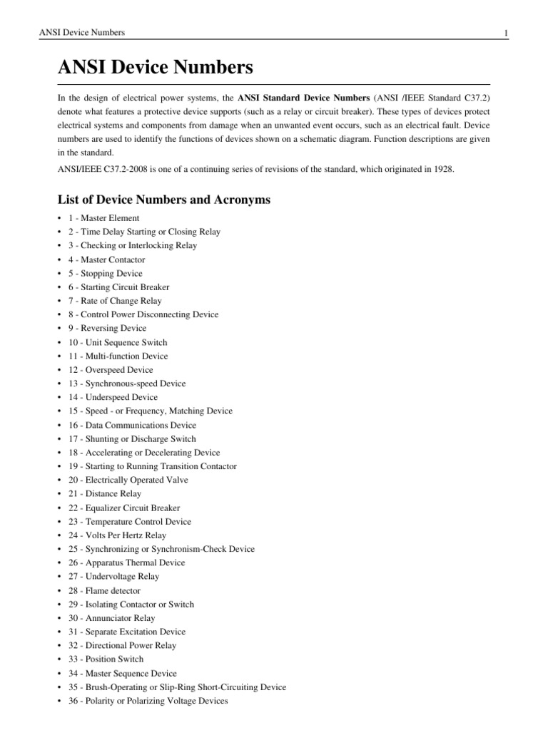 ANSI Numbers For Protection Devices | PDF