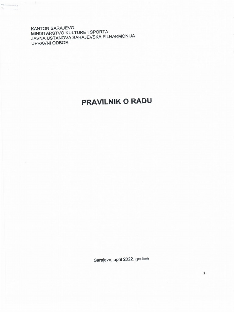 Pravilnik o Radu JU Sarajevska Filharmonija 2022 | PDF