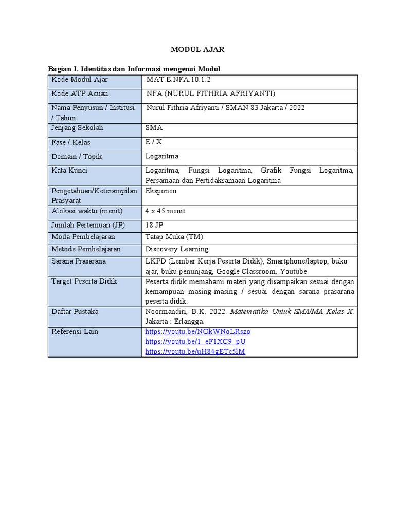 Modul Ajar Logaritma | PDF