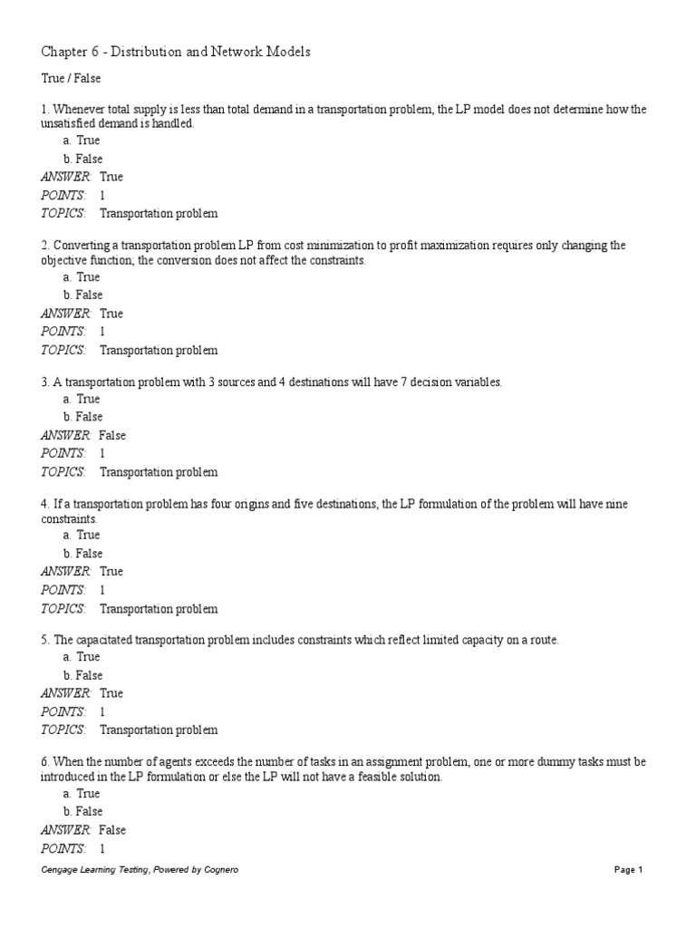 Chapter 6 - Distribution and Network Models: Cengage Learning Testing ...