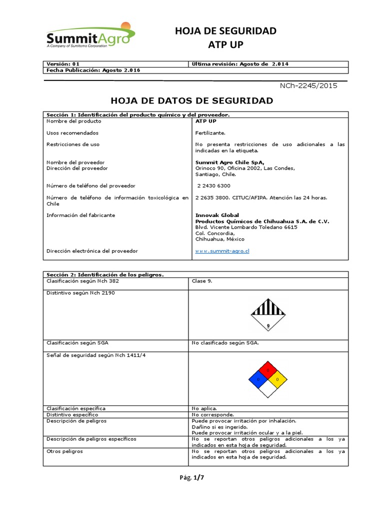 Hoja de Seguridad ATP UP | PDF | Residuos | Agua