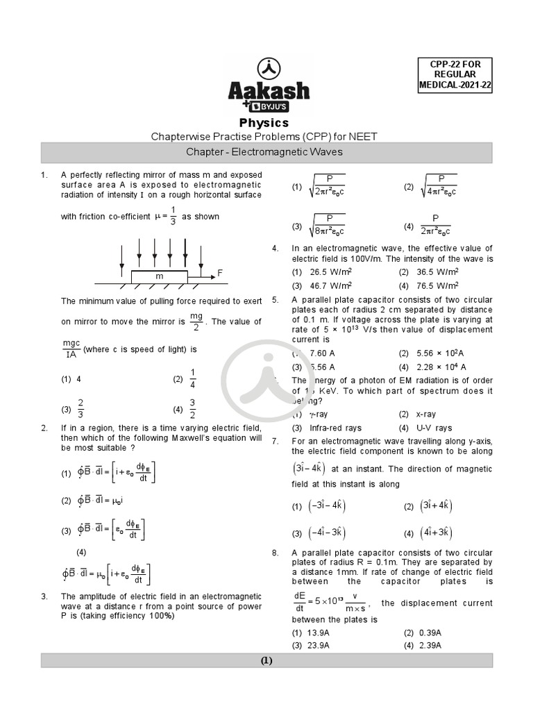 RM-1 CPP 22 Physics Chemistry Botany 2021 | PDF | Electromagnetic ...