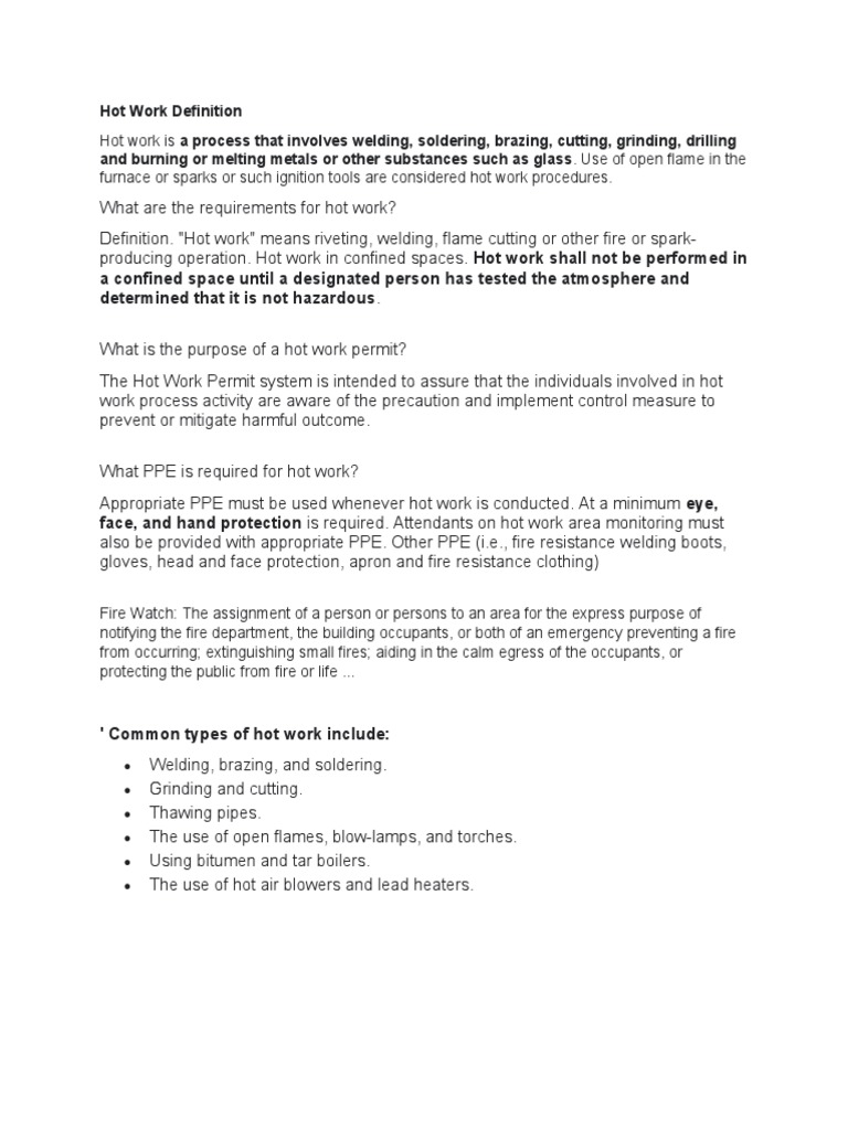 Hot Work Safety: Hazards & Control Measures | PDF | Fires | Personal ...