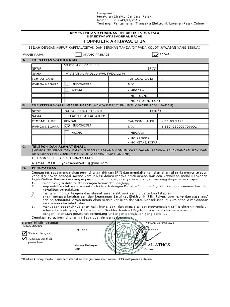 Aktivasi EFIN untuk Pajak Online | PDF