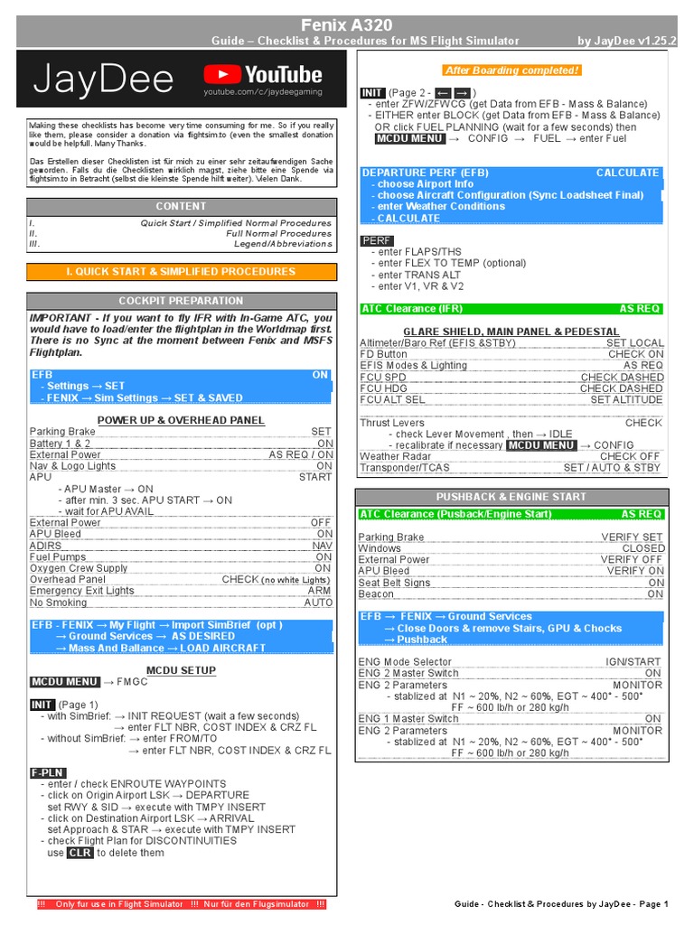 Guide - Checklist & Procedures For Ms Flight Simulator by Jaydee V1.25.2 | PDF | Instrument ...