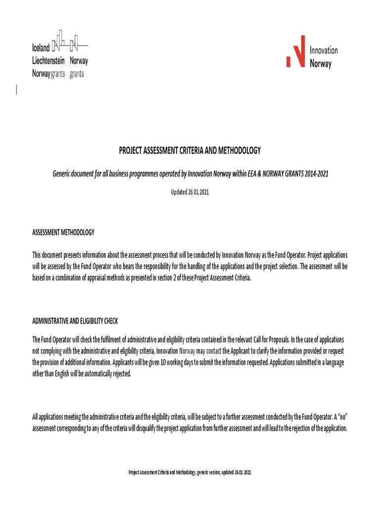 Project Assessment Criteria and Methodology | PDF | Risk | Partnership