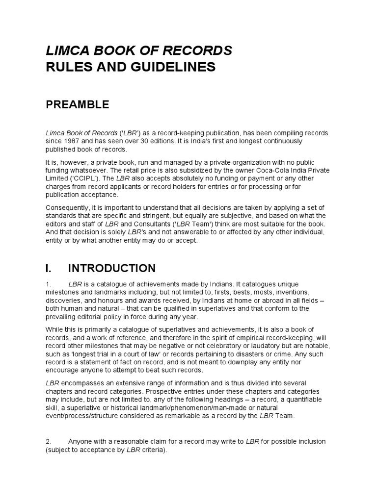 Limca Book of Records Rules Guidelines | PDF | Authentication | Medicine