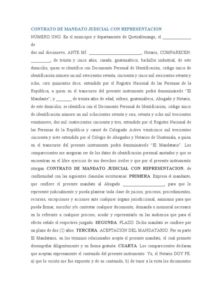 Ejemplo Contrato de Mandato Judicial Con Representacion | PDF | Justicia | Crimen y violencia