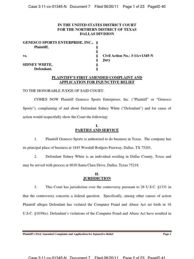 Plaintiff's First Amended Complaint and Application For Injunctive ...