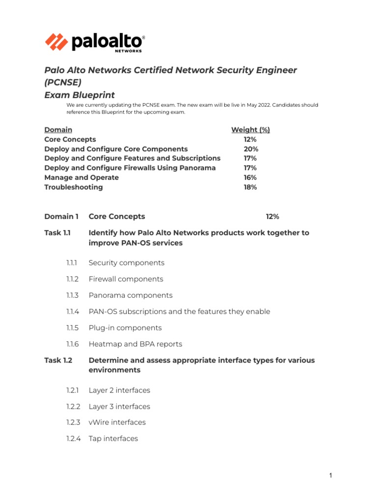 Palo Alto Networks Certified Network Security Engineer (Pcnse) Exam Blueprint | PDF | Computer ...