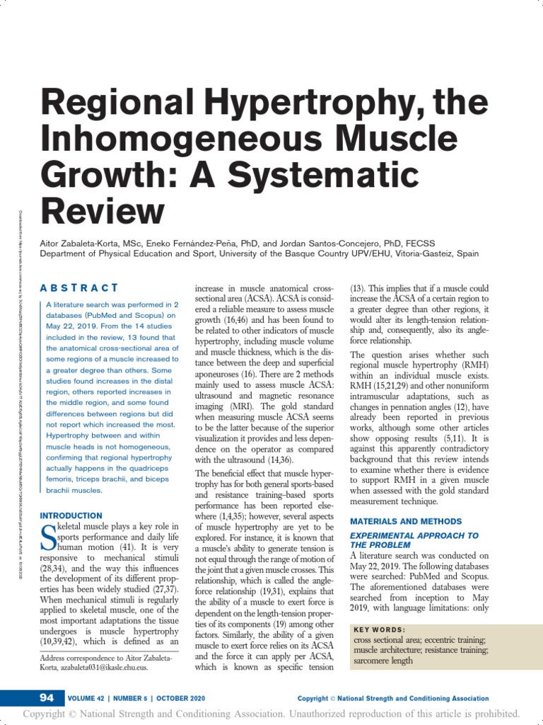 2020 Regional Hypertrophy, The Inhomogeneous Muscle Growth A Systematic ...