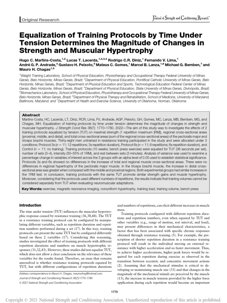 2022 Equalization of Training Protocols by Time Under Tension ...