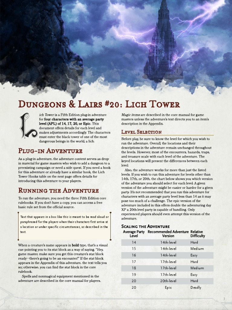 DMDave - Dungeons & Lairs 20 - Lich Tower | PDF