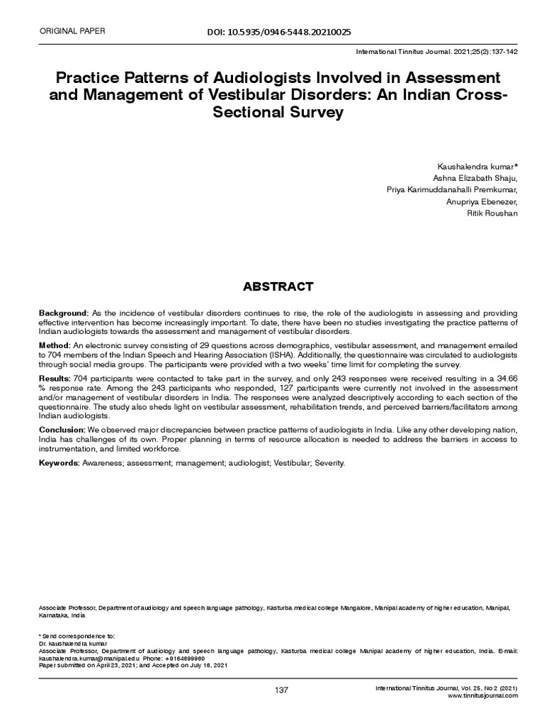 Practice Patterns of Audiologists Involved in Assessment and Management ...