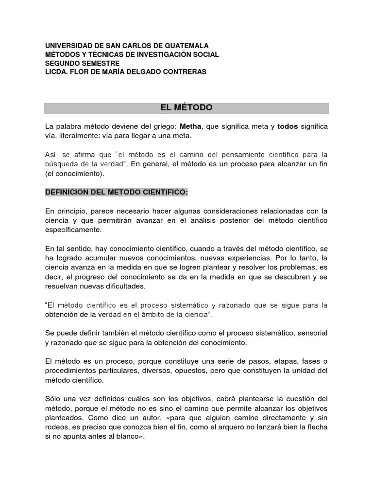 Lectura, El Método | PDF | Método científico | Conocimiento