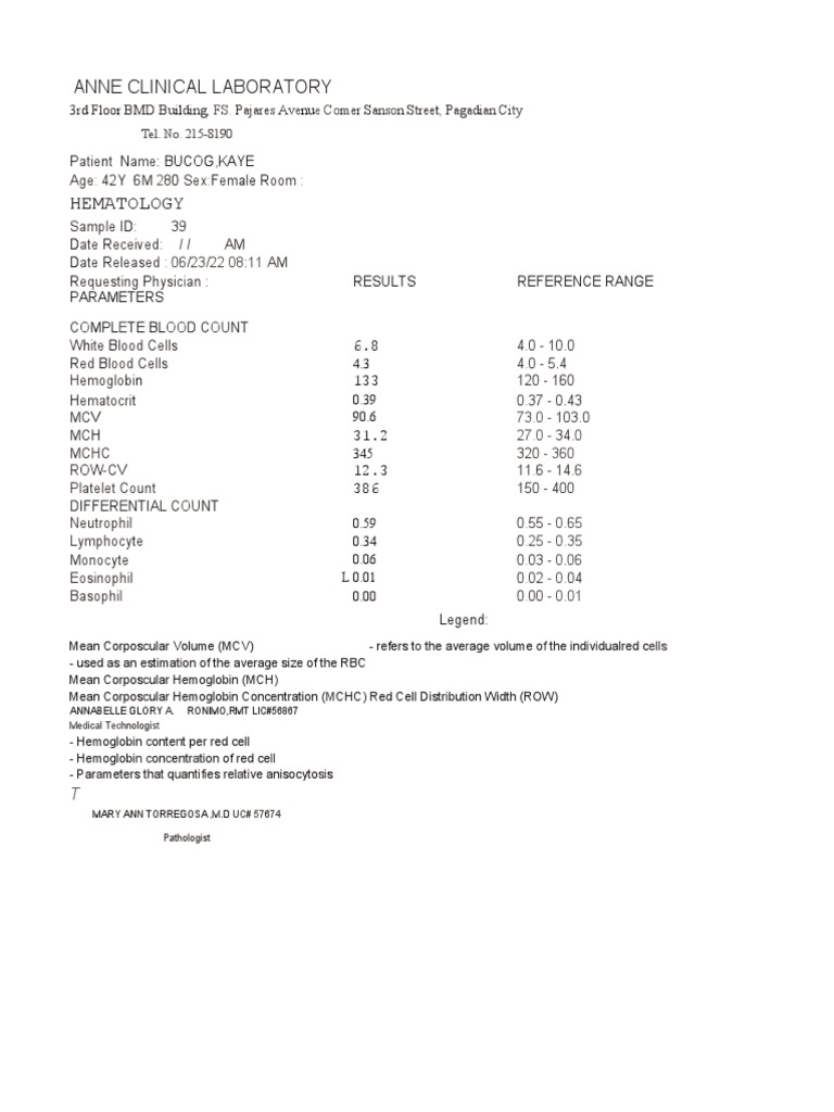 HEM Tolog: St. Anne Clinical Laboratory | PDF | Cell Biology | Histology