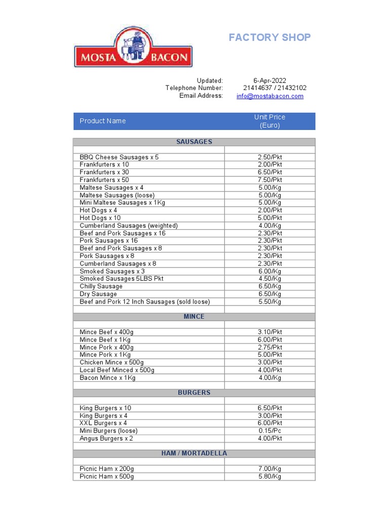 Prime Meat Price List | Download Free PDF | Sausage | Hamburgers