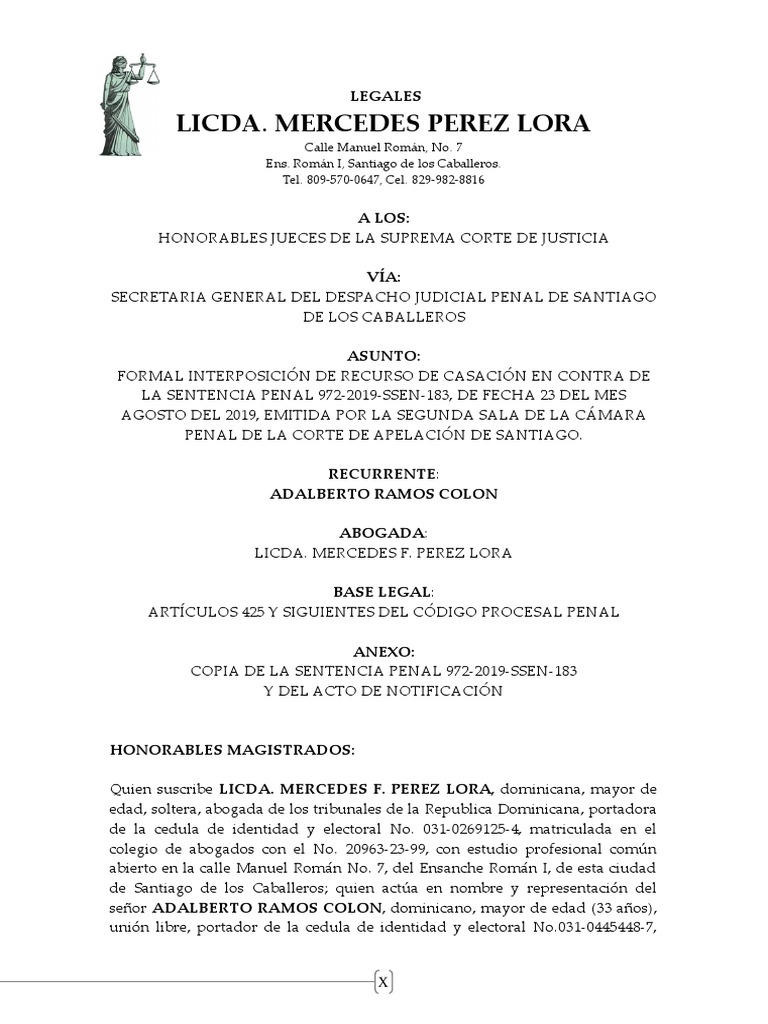 Casacion Adalberto Ramos Colon | PDF | Debido al proceso | Sentencia (ley)