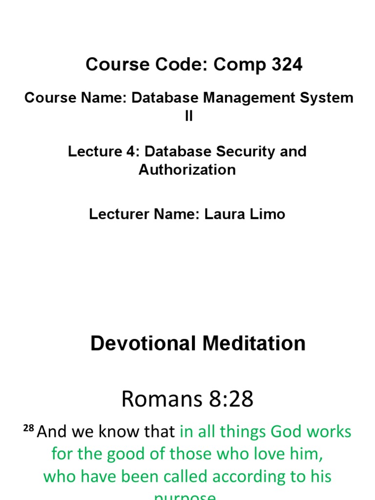 Course Code: Comp 324: Course Name: Database Management System II ...