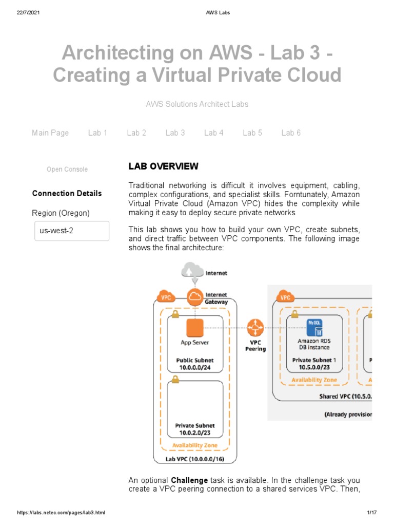 Architecting On AWS - Lab 3 - Creating A Virtual Private Cloud | PDF | Ip Address | Internet