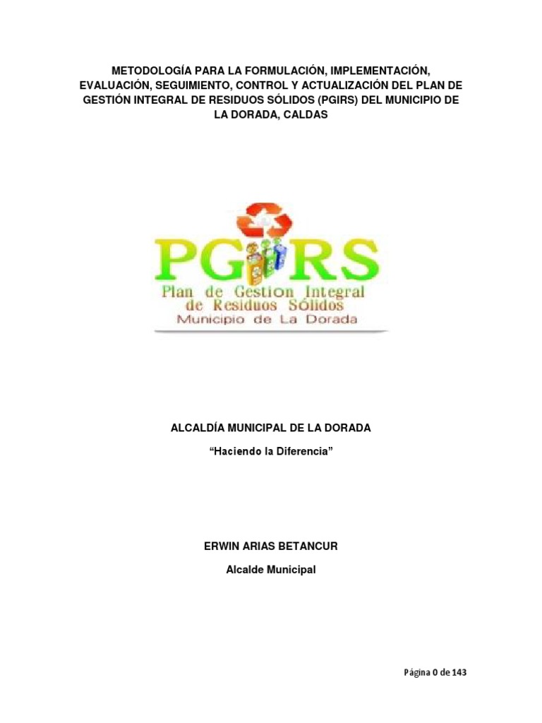 Documento PGIRS Actualizado2015 LA DORADA | PDF | Reciclaje | Residuos
